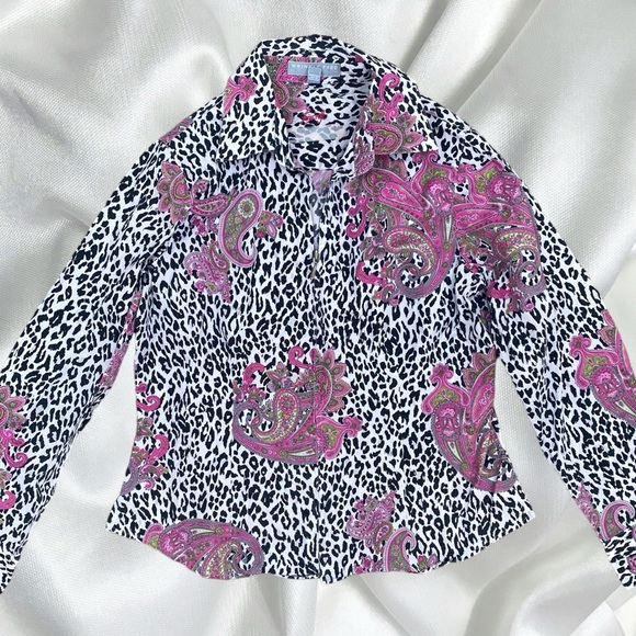 Foxcroft | Tops | Vintage Y2k Cheetah And Paisley Zip Up Collared Top ...